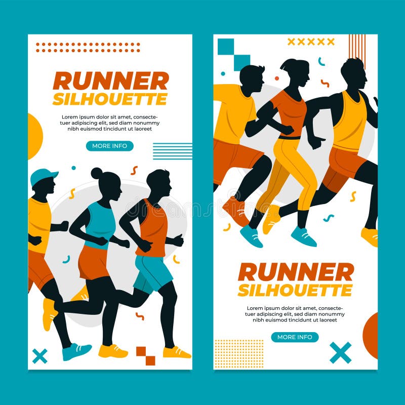 Hand Drawn Runner Silhouette Banner Set Stock Illustration ...