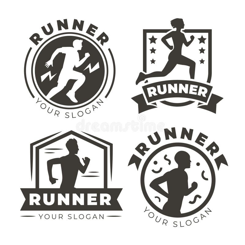 Hand Drawn Runner Silhouette Emblem Set Stock Illustration ...