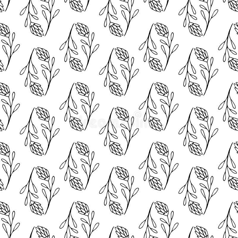 Hand Drawn Rustic Flowers. Seamless Pattern Stock Vector - Illustration ...