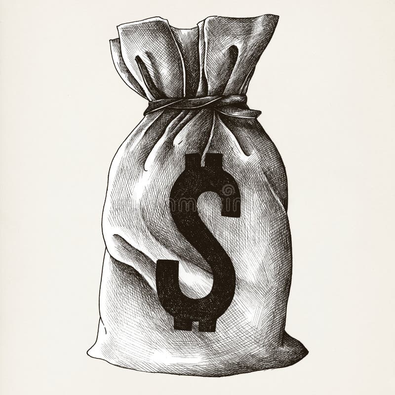 Hand Drawn Sack of Money Vintage Style Stock Illustration ...