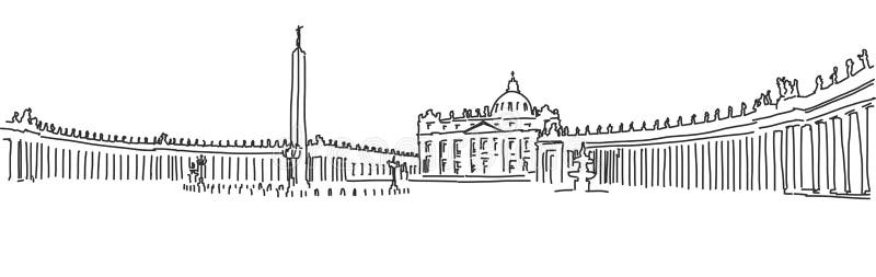 Hand Drawn Saint Peter Square and Saint Peter Basilica. Vatican Stock ...