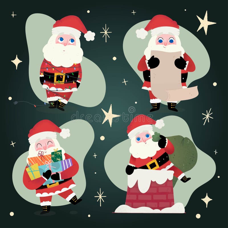 Hand Drawn Santa Claus Character Collection Vector Design Illustration ...
