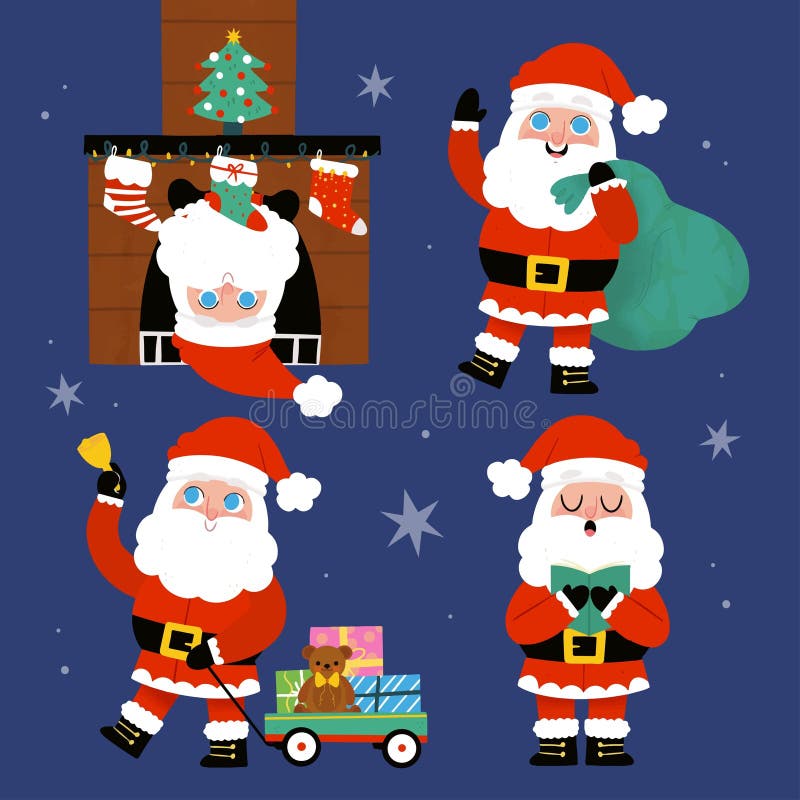 Hand Drawn Santa Claus Characters Collection Abstract Design Vector ...