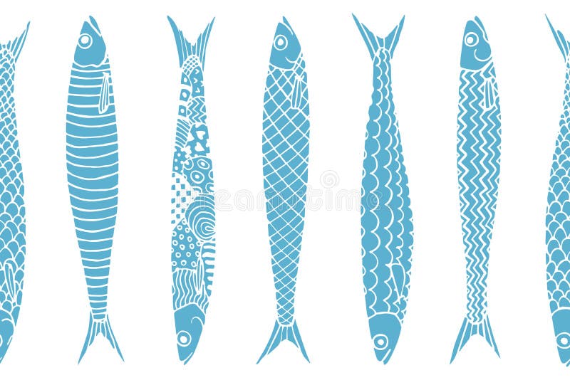 Hand Drawn Sardines Pattern Stock Vector - Illustration of fish ...