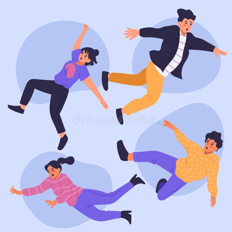 Hand Drawn Scared People Falling Collection Vector Illustration. Stock ...