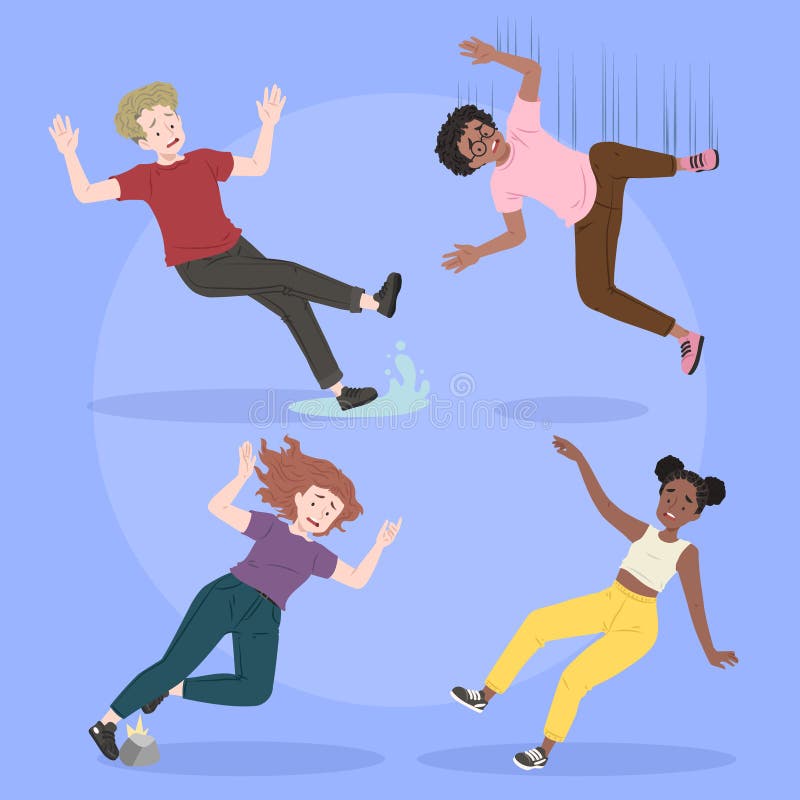 Hand Drawn Scared People Falling Set Vector Illustration. Stock Vector ...