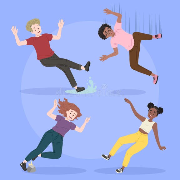 Hand Drawn Scared People Falling Set Vector Illustration. Stock Vector ...