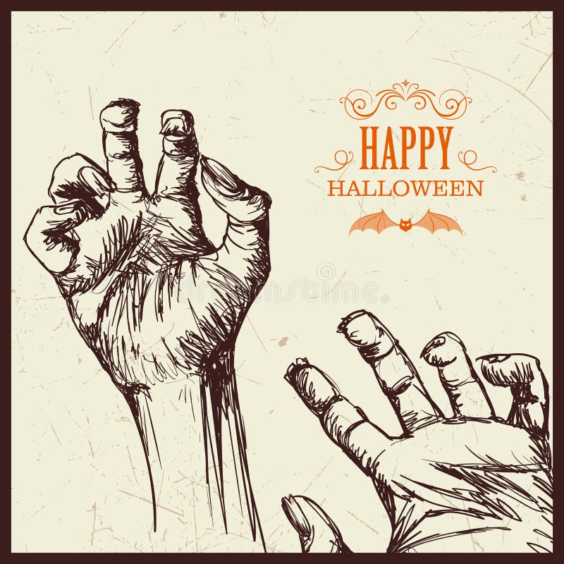 Hand Drawn Scary Zombie Hands Stock Illustration - Illustration of ...