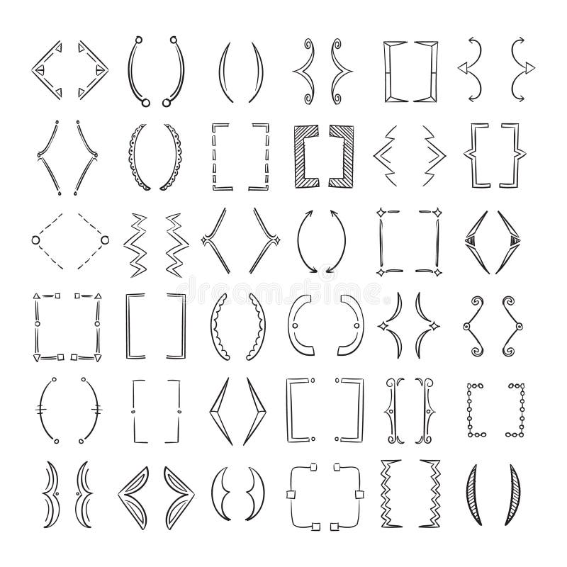 Hand Drawn School Brackets, Doodle Parenthesis, Sketchy Braces Vector ...