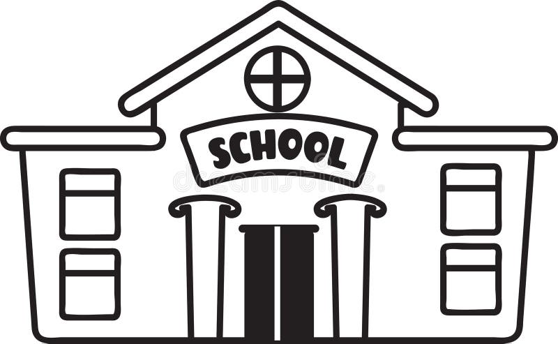 Hand Drawn School Building Featuring Prominent Columns, Large Windows ...