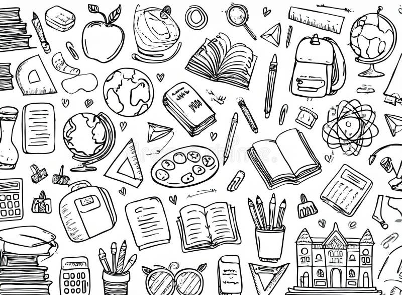 Hand Drawn School Elements. Seamless Pattern Stock Illustration - Illustration of generated ...