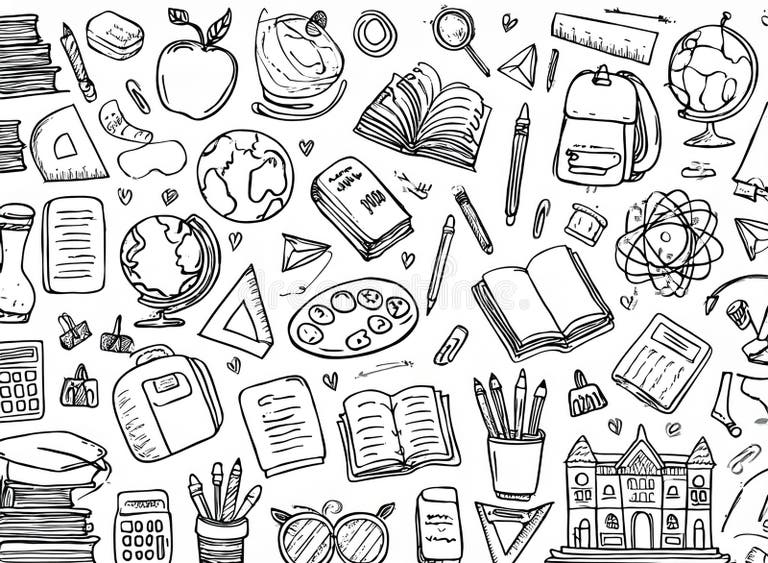 Hand Drawn School Elements. Seamless Pattern Stock Illustration - Illustration of generated ...