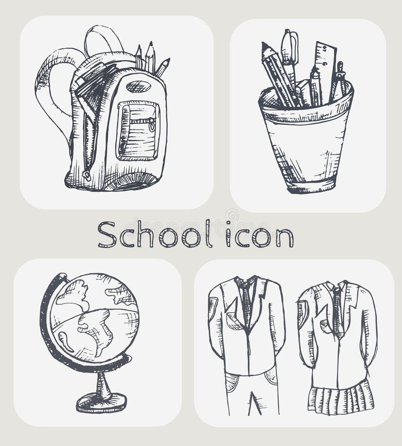Hand drawn school icon set stock illustration. Illustration of back ...
