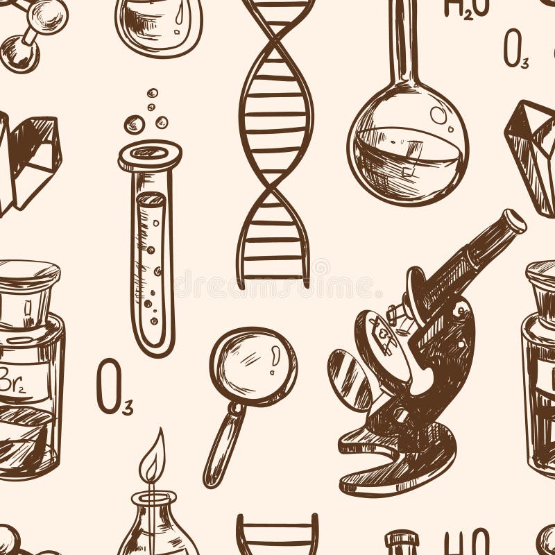 Hand Drawn Science Beautiful Vintage Lab Seamless Pattern Vector ...