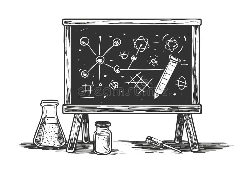 Hand-drawn Science Blackboard with Chemistry Symbols and Laboratory ...