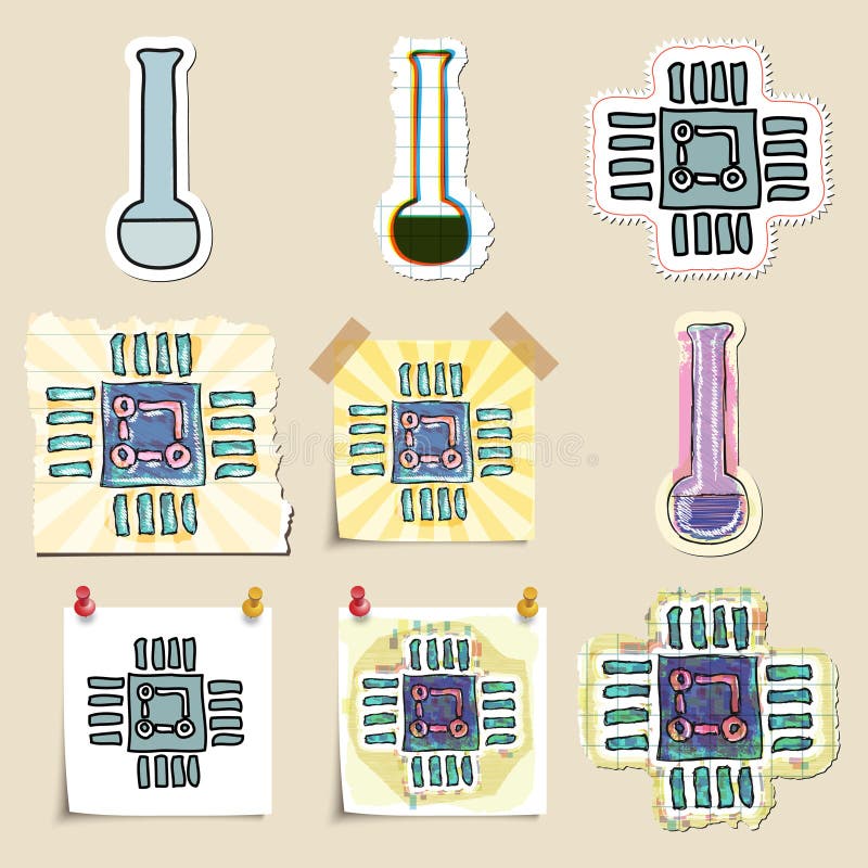 Hand Drawn Science and Laboratory Emblems Set Stock Illustration ...