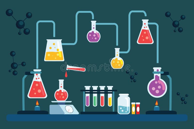 Hand Drawn Science Laboratory Objects and Atoms Vector Illustration ...