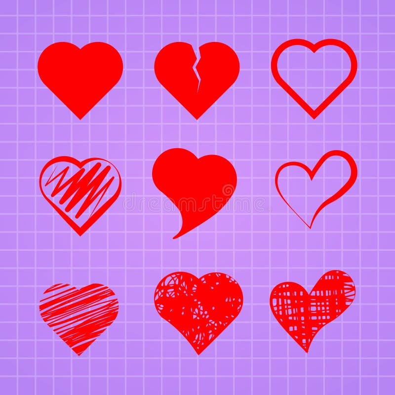Set of Scribble Red Hearts. Collection of Heart Shapes Draw the Hand ...