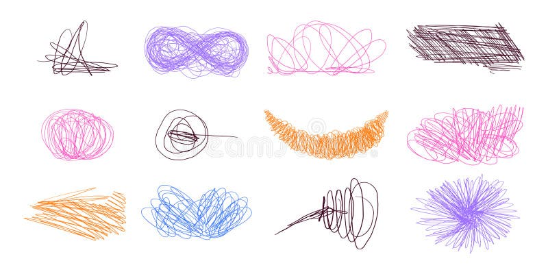 Hand Drawn Scribble Line Hatching. Colorful Set of Chaos Doodle Brush ...