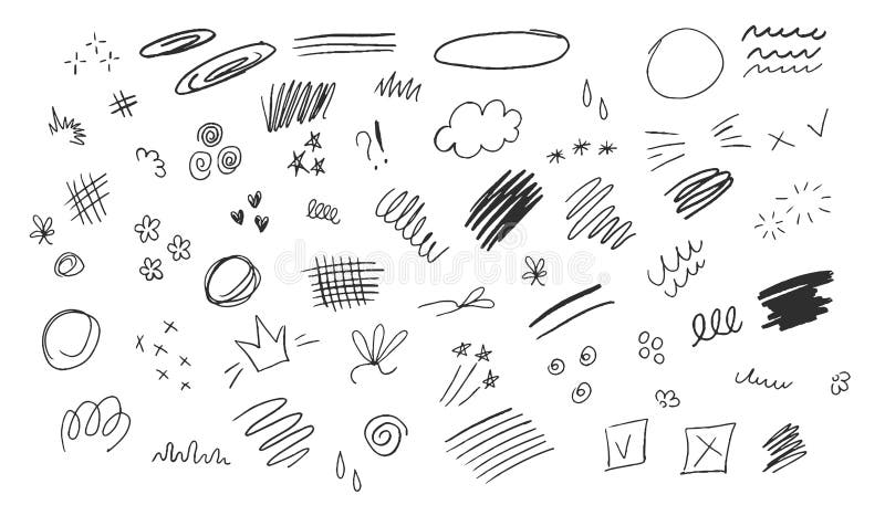 Hand Drawn Scribbles. Set of Doodle Elements. Vector Illustration Stock ...