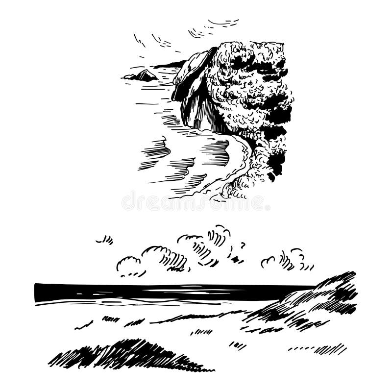 Hand Drawn Sea Coast. Vector Sketch Illustration Stock Vector ...