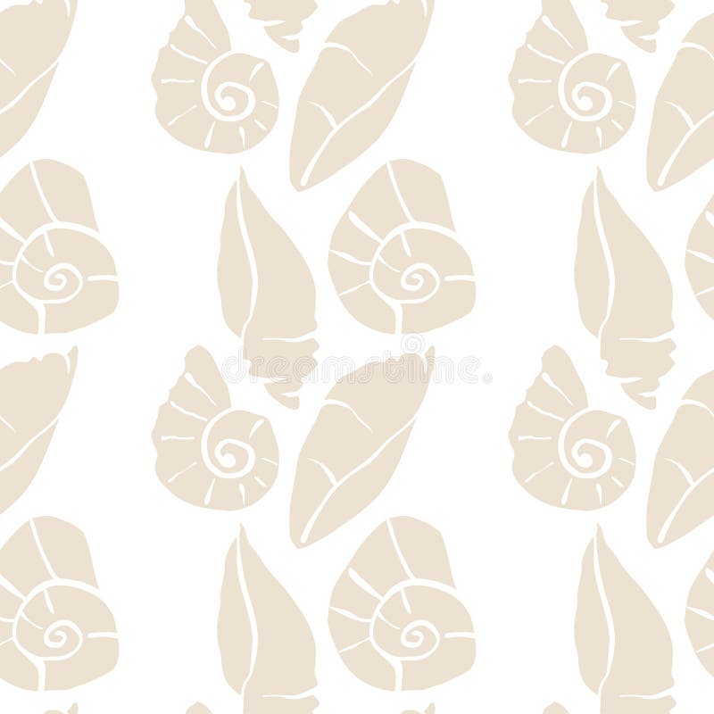 Hand Drawn Sea Shells Beige Sandy Seamless Pattern in Doodle Sketchy Style on White Background ...