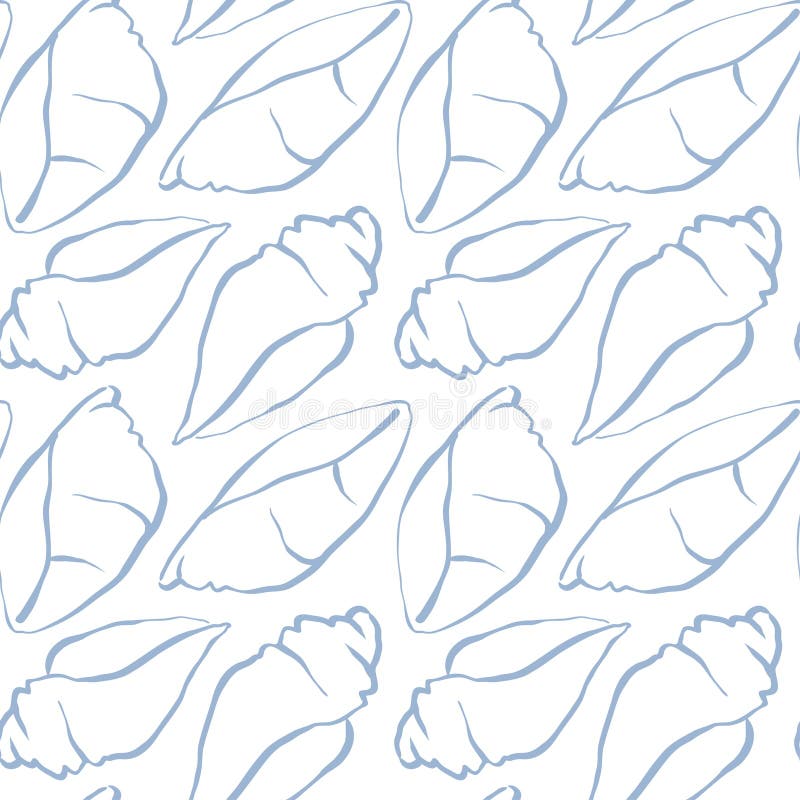 Hand Drawn Sea Shells Blue White Seamless Pattern in Doodle Sketchy ...