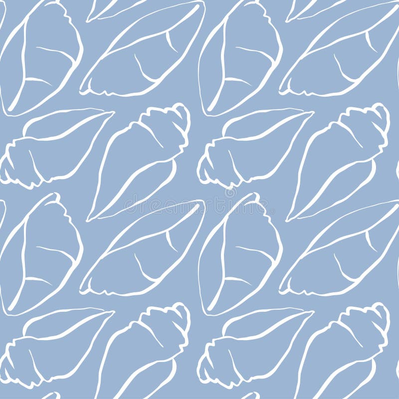 Hand Drawn Sea Shells Blue White Seamless Pattern in Doodle Sketchy ...