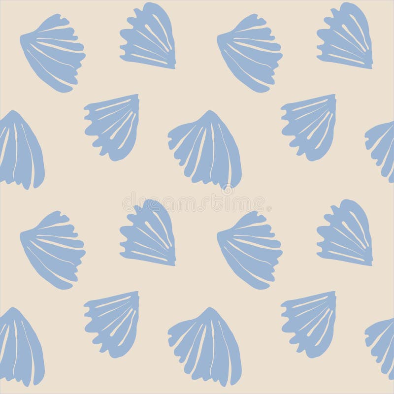 Hand Drawn Sea Shells Scallops Blue Seamless Pattern in Doodle Sketchy Style on Sandy Beige ...