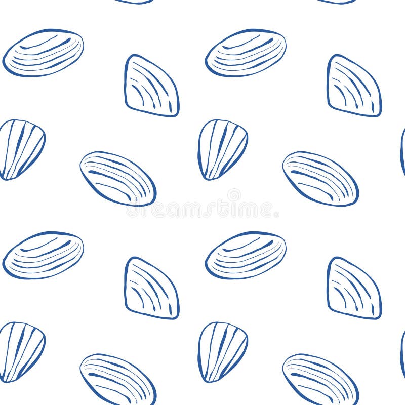 Hand Drawn Sea Shells Scallops Blue Seamless Pattern in Doodle Sketchy ...