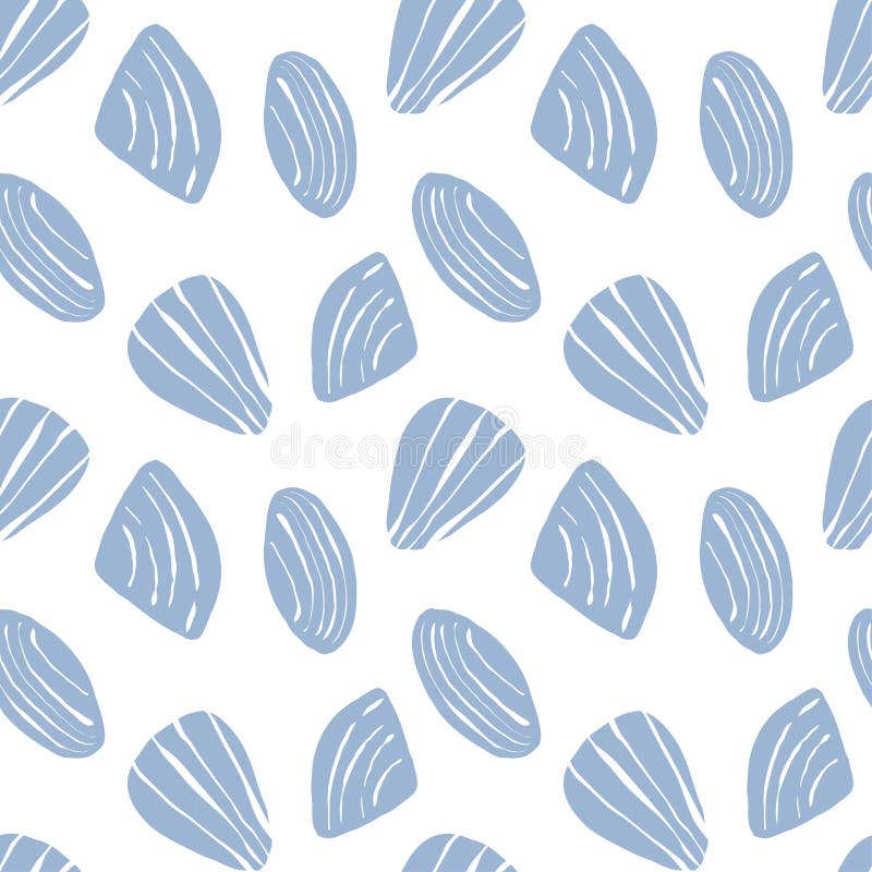 Hand Drawn Sea Shells Scallops Blue Seamless Pattern in Doodle Sketchy ...