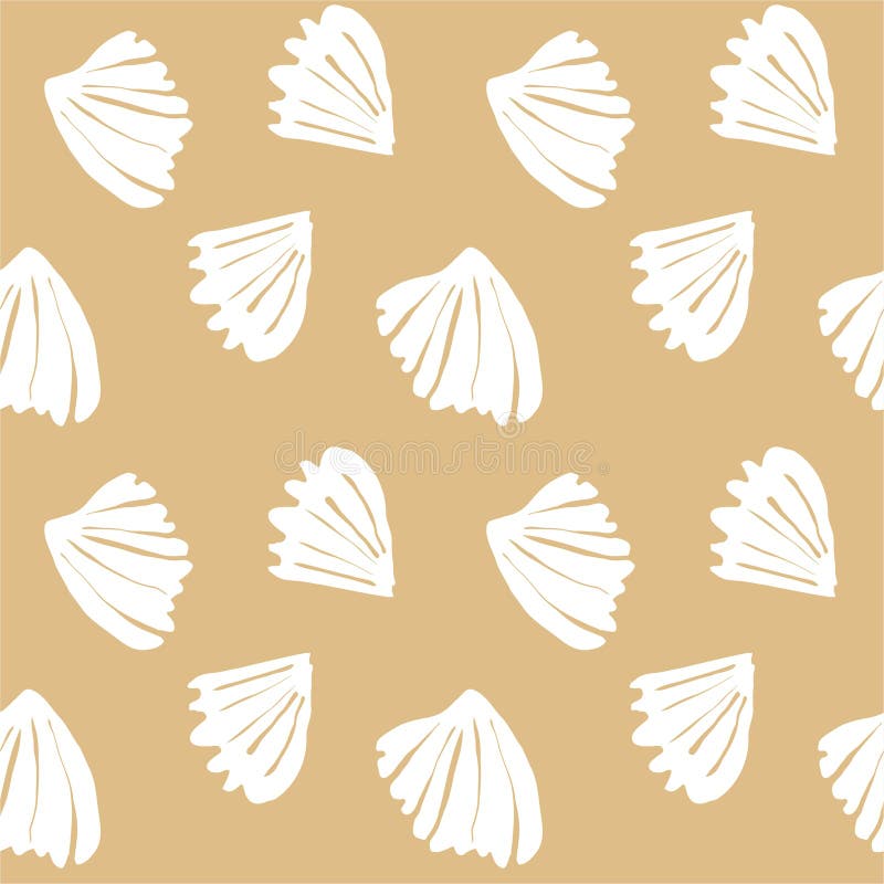 Hand Drawn Sea Shells Scallops White Yellow Sandy Seamless Pattern in ...