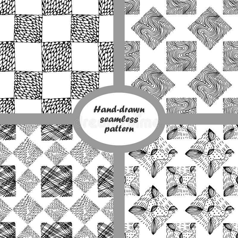 Hand Drawn Doodle Abstract Geometric Seamless Monochrome Texture with ...