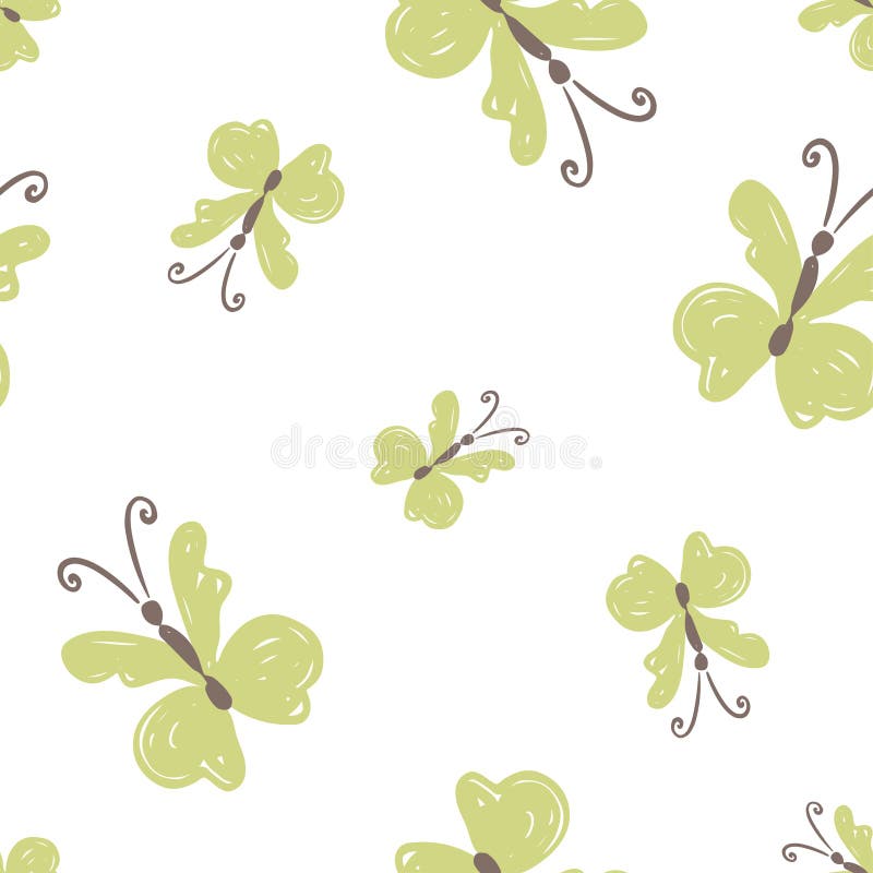 Hand Drawn Seamless Butterfly Pattern in Light Green Tones Stock ...