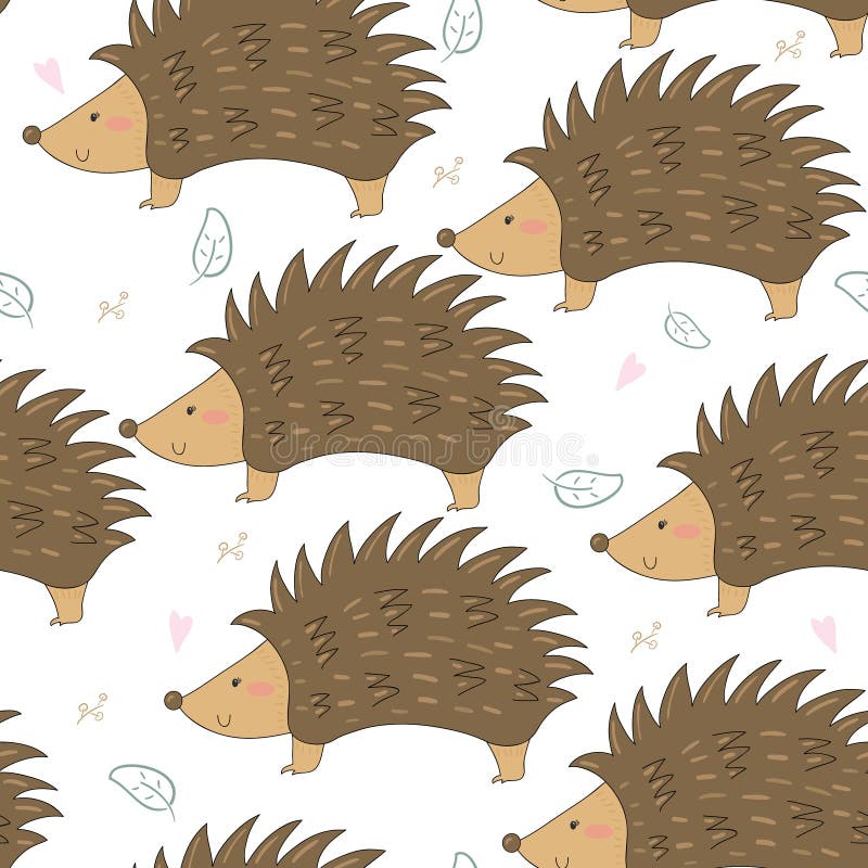 Hand Drawn Seamless Cute Hedgehog Pattern Vector Illustration. Stock ...