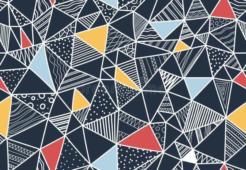 Hand Drawn Seamless Doodle Vector Pattern with Triangles and Textures ...