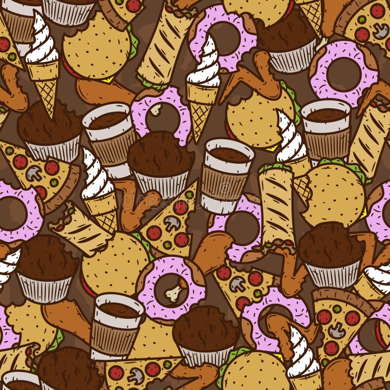 Hand-drawn Seamless Fast Food Pattern. Vector Illustration. Stock ...