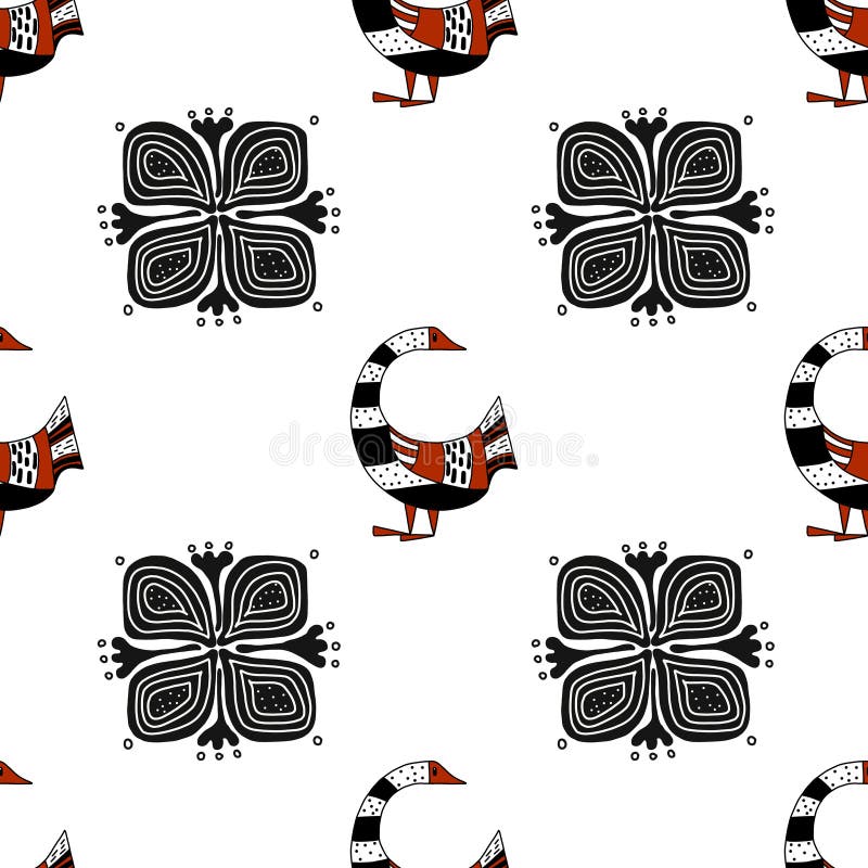 Hand-drawn Seamless Goose Pattern. Engraved Vector Illustration Style ...