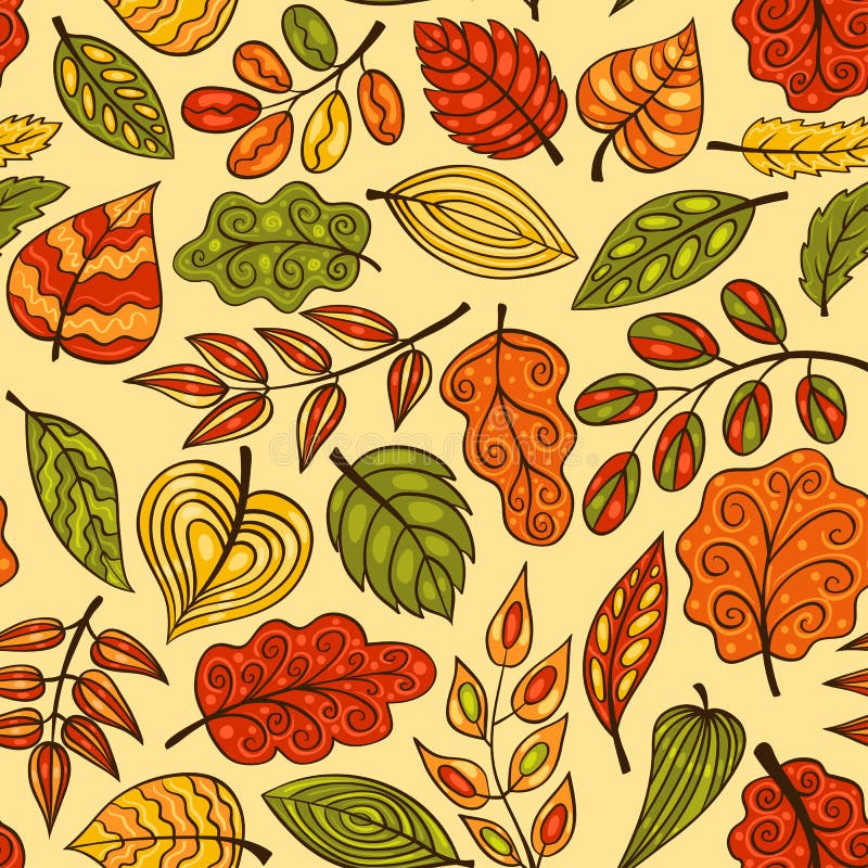 Hand-drawn Seamless Pattern with Autumn Leaves Stock Vector ...