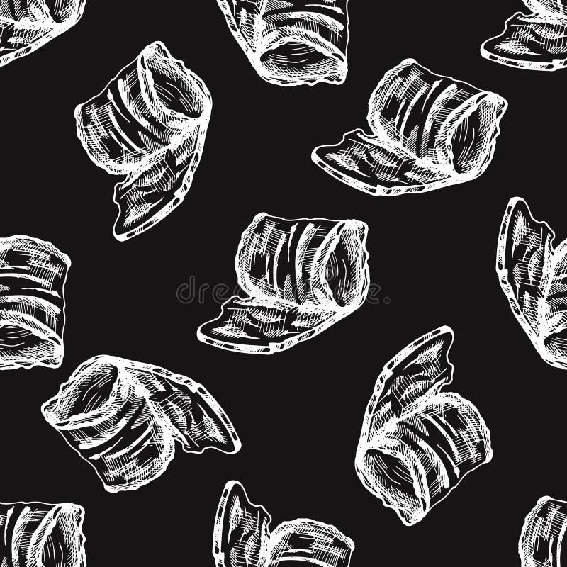 Hand-drawn Seamless Pattern of Bacon in Engraved Vintage Style. Hand ...