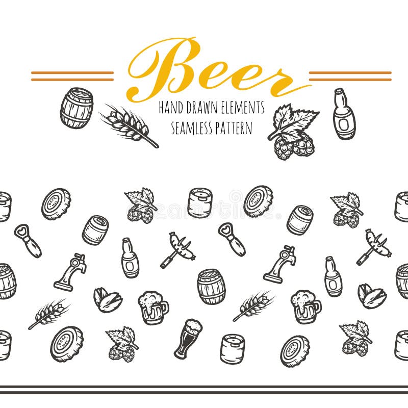 Hand Drawn Seamless Pattern with Beer Stuff. Stock Vector ...