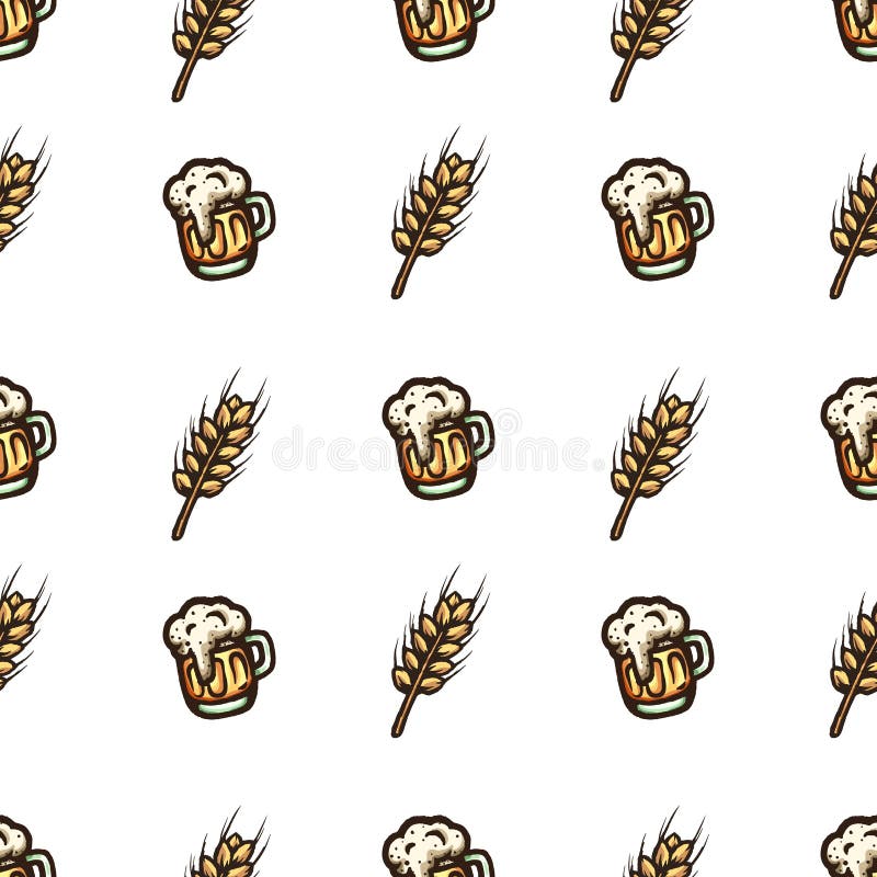 Hand Drawn Seamless Pattern on a Beer Theme. Stock Vector ...