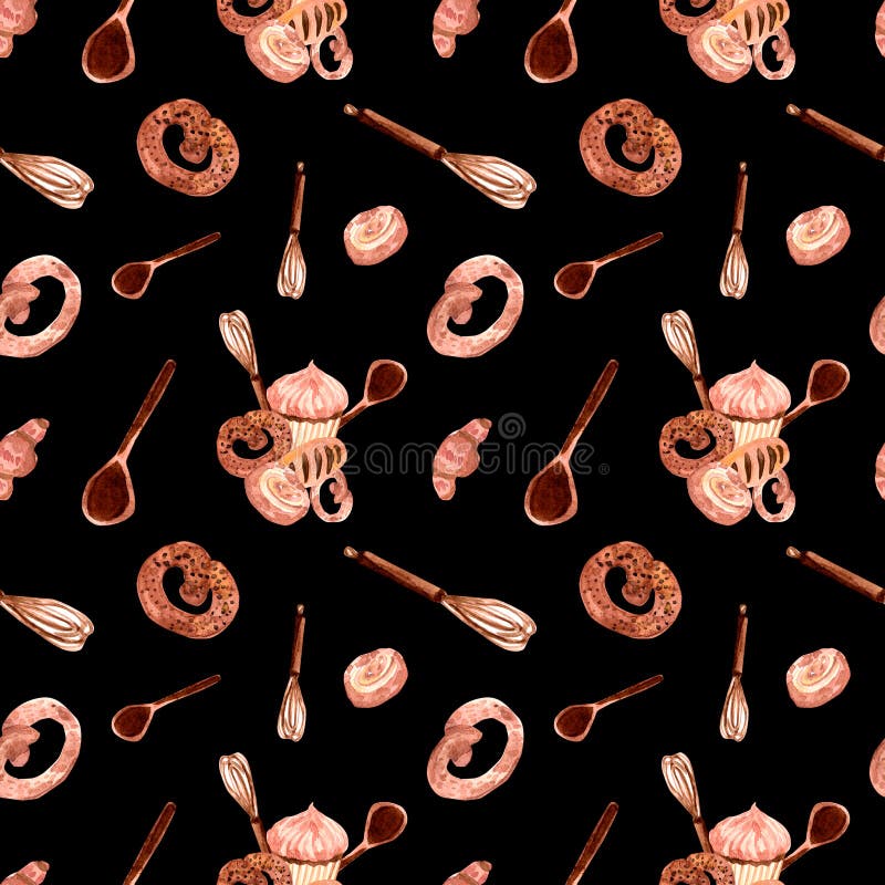 Hand Drawn Seamless Pattern of Bread and Bakery Products. Stock ...