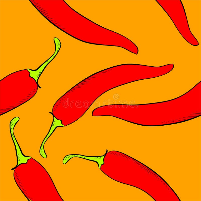 Hand Drawn Seamless Pattern of Chilli Pepper . Stock Illustration ...