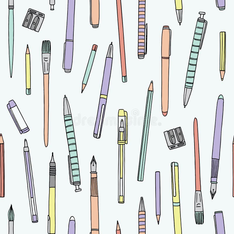 Set of pens and pencils stock illustration. Illustration of collection ...