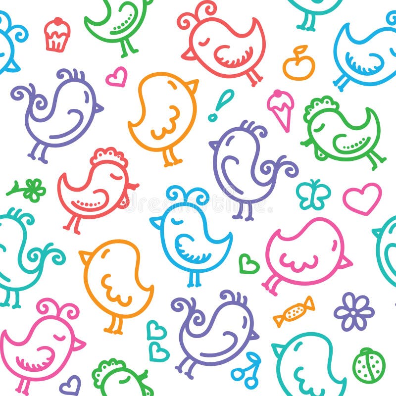 Hand drawn birds pattern stock vector. Illustration of element - 30086446