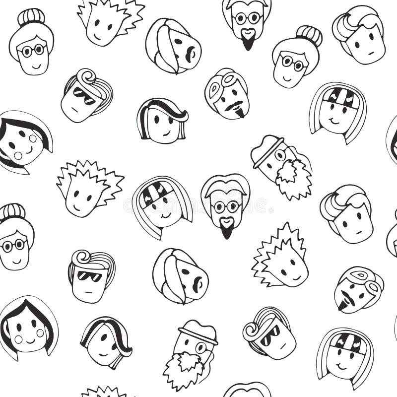Hand Drawn Seamless Pattern with Cute Faces Stock Vector - Illustration ...