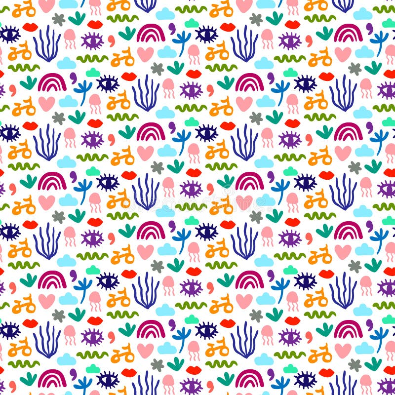 Hand Drawn Seamless Pattern with Different Cool Elements Cartoon ...