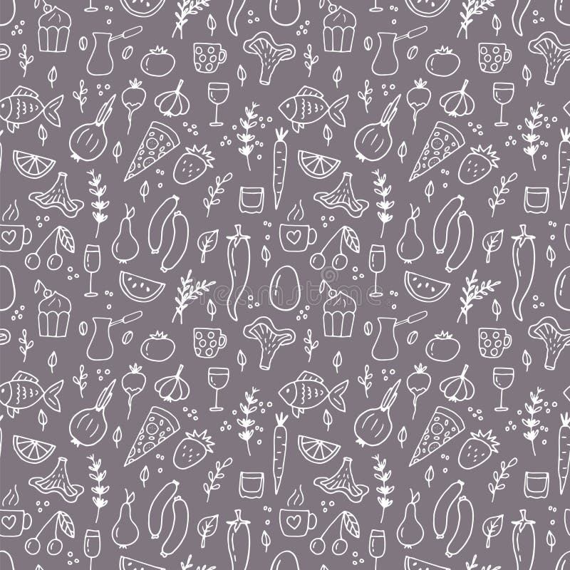 Hand Drawn Seamless Pattern with Different Type of Food and Drinks ...