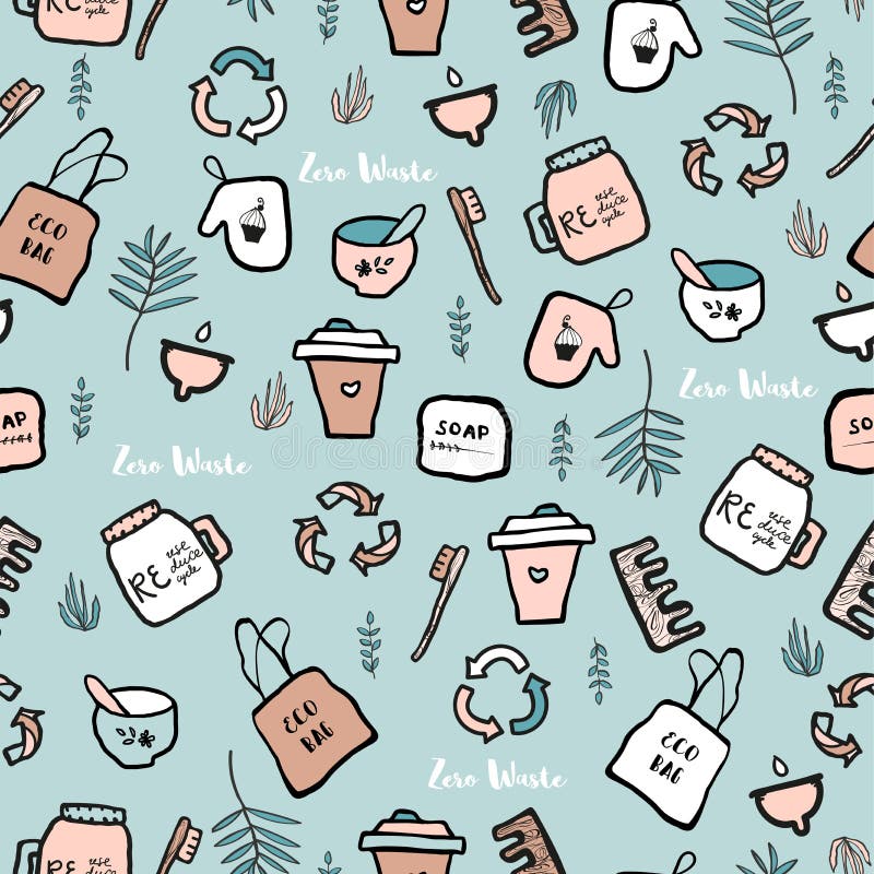 Hand Drawn Seamless Pattern with Doodle Elements of Zero Waste ...